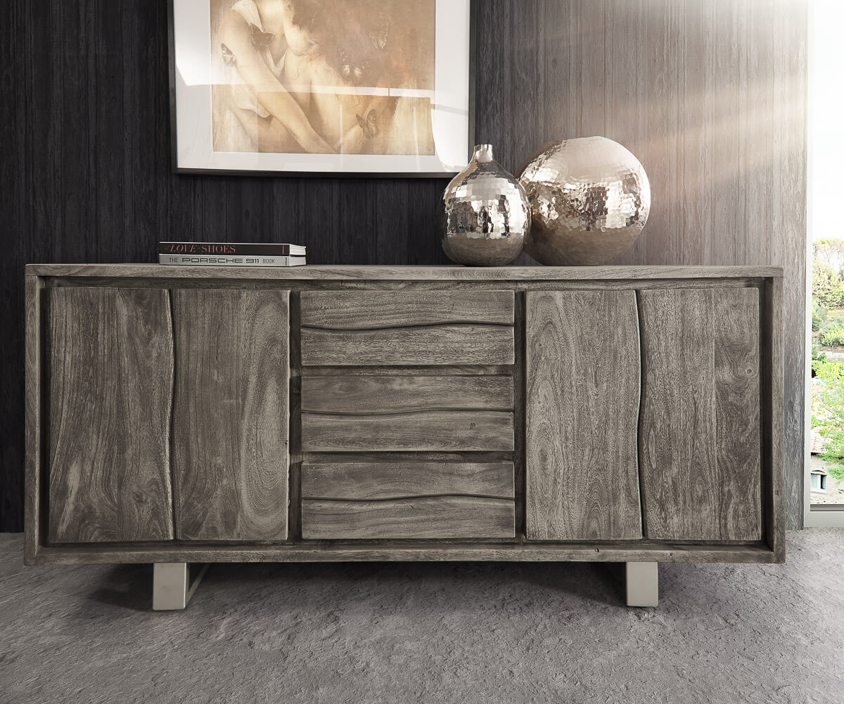 Commode Live-Edge Acacia Platinum 220 cm 6 portes en bois massif bordée ...