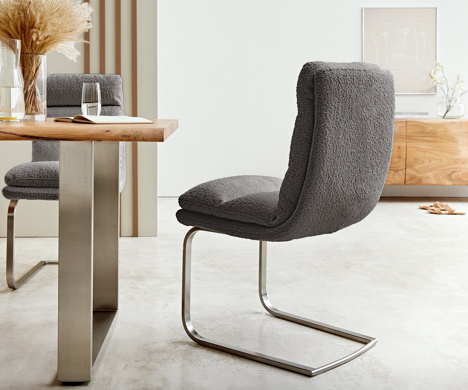 Cantilever Abelia-Flex cantilever plat acier inoxydable bouclé gris